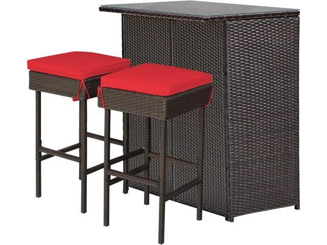 Click here for DORTALA 3 Pieces Rattan Patio Bar Table & Stool Se... prices