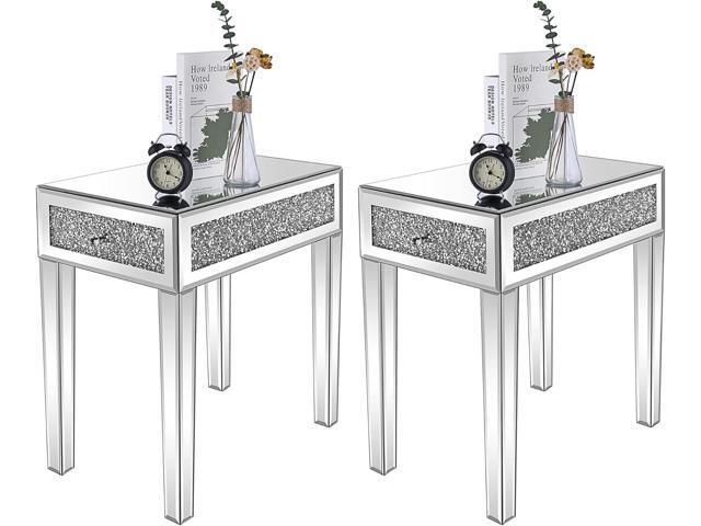 Click here for VINGLI Mirrored Nightstand Set of 2 Narrow Side Ta... prices