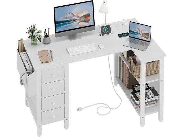 Click here for Lufeiya White L Shaped Computer Desk with Drawers... prices