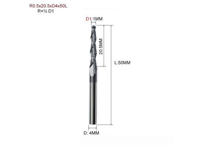 Click here for R0.5x20.5xD4x50L HRC55 Tapered Ball Nose End Mill... prices