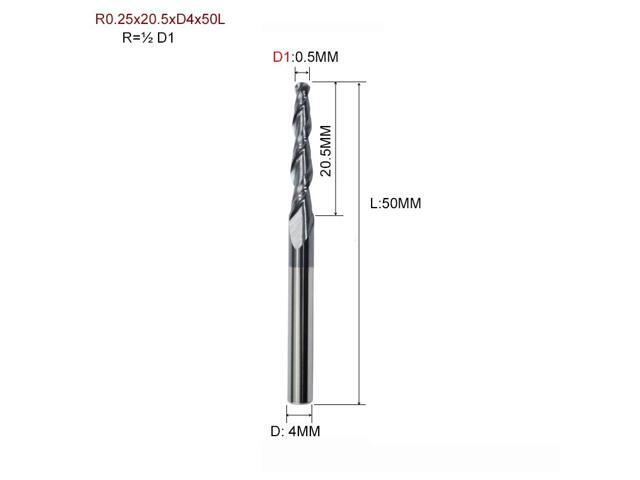Click here for R0.25x20.5xD4x50L HRC55 Tapered Ball Nose End Mill... prices