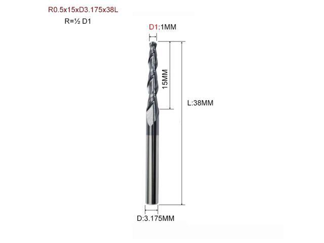 Click here for R0.5x15xD3.175x38L HRC55 Tapered Ball Nose End Mil... prices