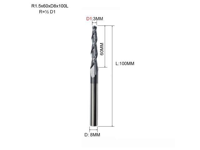 Click here for R1.5x60xD8x100L HRC55 Tapered Ball Nose End Mill T... prices