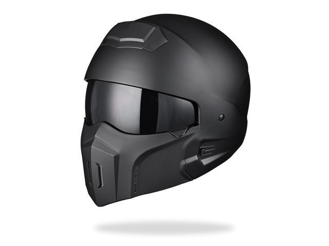 Ahr Motorcycle Helmet Open Face w/ Detachable Chin Guard Visor Dot Approved L - Matte black