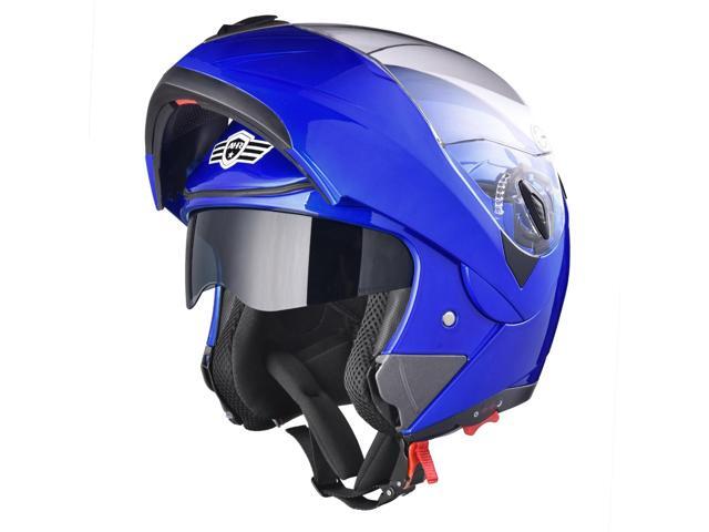Ahr Run-m Full Face Flip up Modular Motorcycle Helmet Dot Approve Dual Visor Motocross Matt Black Xl - Blue