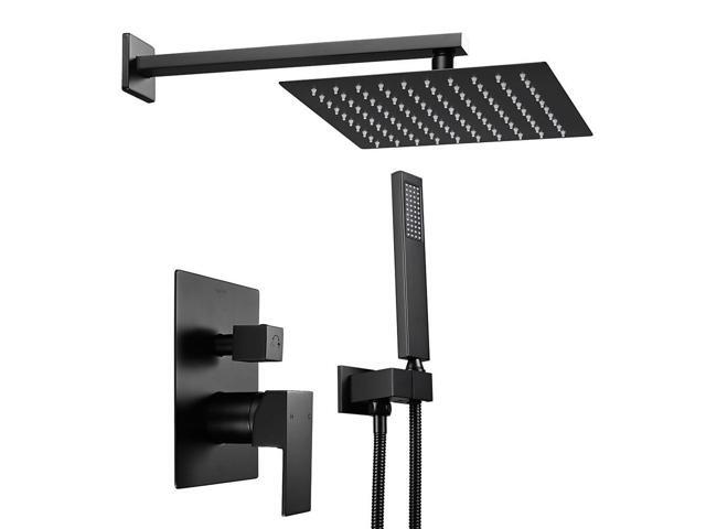 Aquaterior Shower Faucet Set Wall Mount Concealed Mixer Valve Rain Matte Black - Natrual