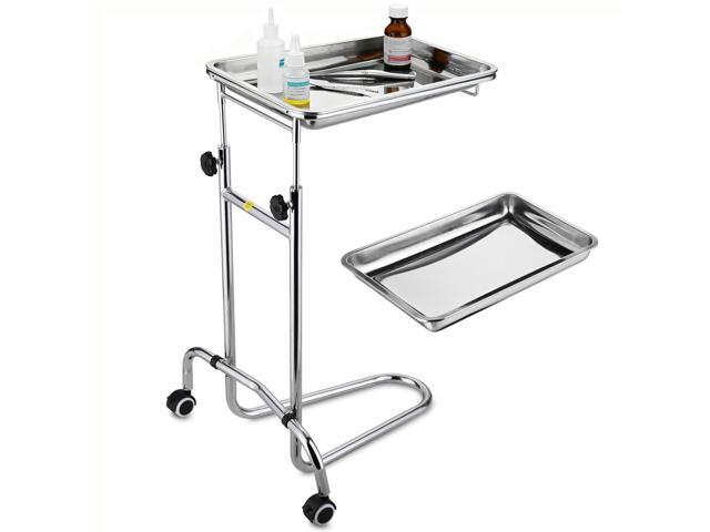 Mobile Mayo Stainless Steel Tray Stand Medical Doctor Tattoo Spa Salon Equipment - Silver