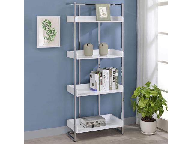 Click here for Glossy White 4-Shelf Open Back Bookcase prices