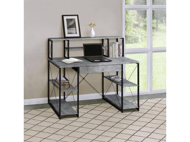 Click here for Grey and Black Office Desk with Open Shelves and H... prices