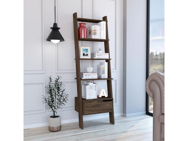Click here for New Haven 1-Drawer 4-Shelf Ladder Bookcase Dark Wa... prices