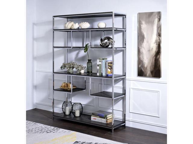 Click here for Rustic Grey Oak and Chrome 8-Shelf Bookshelf prices