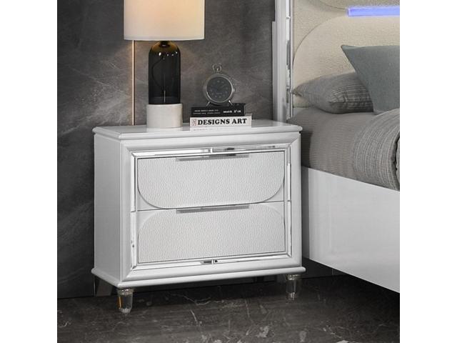 Click here for Pearl White 2-Drawer Nightstand with Acrylic Cryst... prices