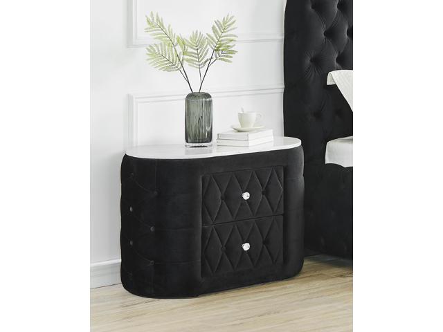 Click here for 1pc Oval Faux Marble Top Nightstand 2- Drawers Sto... prices