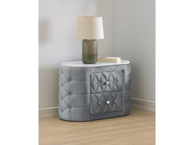 Click here for 1pc Gray Nightstand Upholstery Fabric Marble Top T... prices