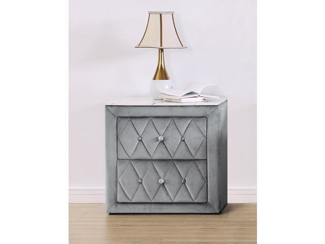 Click here for 1pc Faux Marble Top Nightstand 2- Drawers Storage... prices