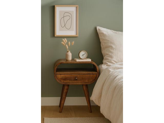 Click here for Chestnut Circular Open Bedside  1 Drawer prices