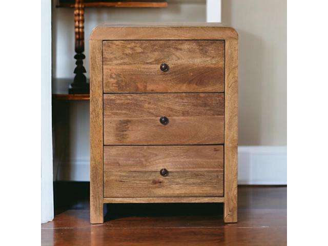 Click here for Solid Wood Oak-ish Naya Nightstand 3 Drawers  Brow... prices