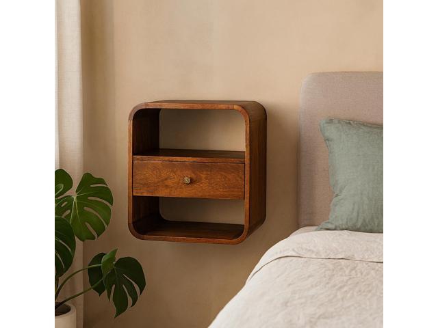 Click here for Solid Wood Chestnut Curved Edge Nightstand  1 Draw... prices