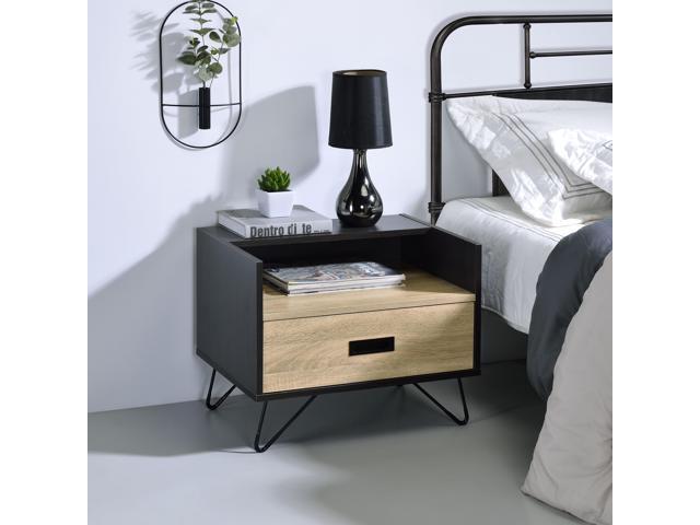 Click here for Oak and Black Nightstand with 1 Drawer prices