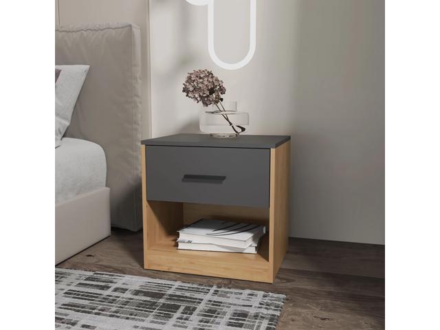 Click here for Natural Oak and Matt Grey Nightstand with 1-Drawer prices