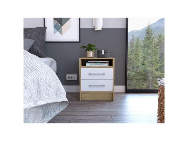 Click here for White and Light Oak 2-Drawer 1-Shelf Rectangle Nig... prices