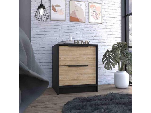 Click here for Modern Nightstand 19 H  Two Drawers  Black / Pine prices
