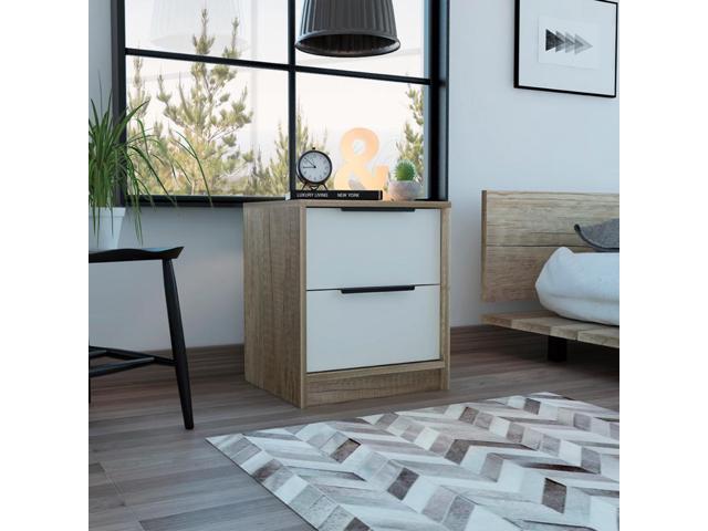 Click here for Modern Nightstand 19 H  Two Drawers  White / Light... prices