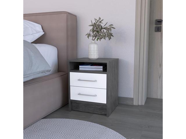 Click here for Nightstand Cartiz  Two Drawers  Smokey Oak / White... prices