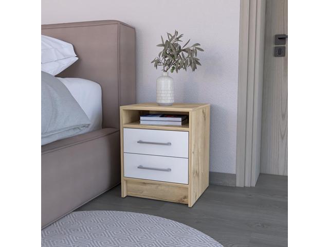 Click here for Nightstand Cartiz  Two Drawers  White / Light Oak... prices