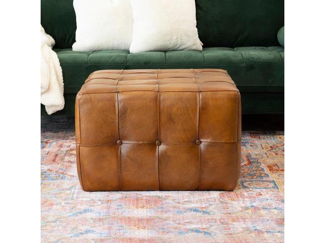 Click here for Benjiro Square Tan Leather Ottoman 18H x 27.5W x 2... prices