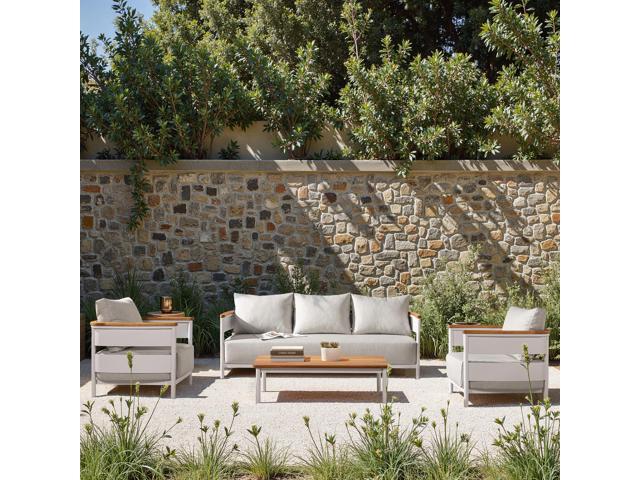 Click here for Rhodes 2pc Teak & Aluminum Outdoor Sofa and Coffee... prices