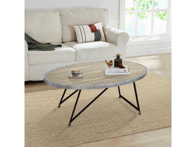 Click here for Weathered Grey Oak and Black Oval Coffee Table prices