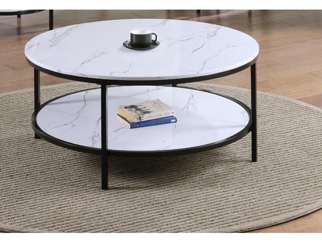 Click here for 1pc Modern Round Faux Marble Coffee Table with Sto... prices