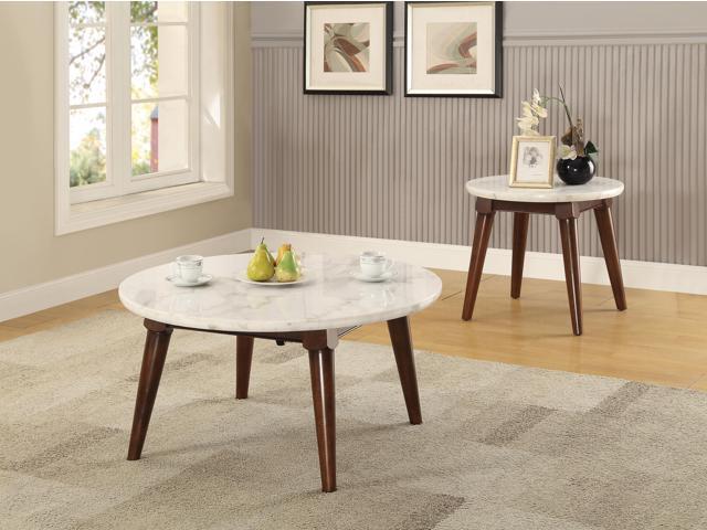 Click here for Gasha White Marble Top & Walnut Finish Coffee Tabl... prices