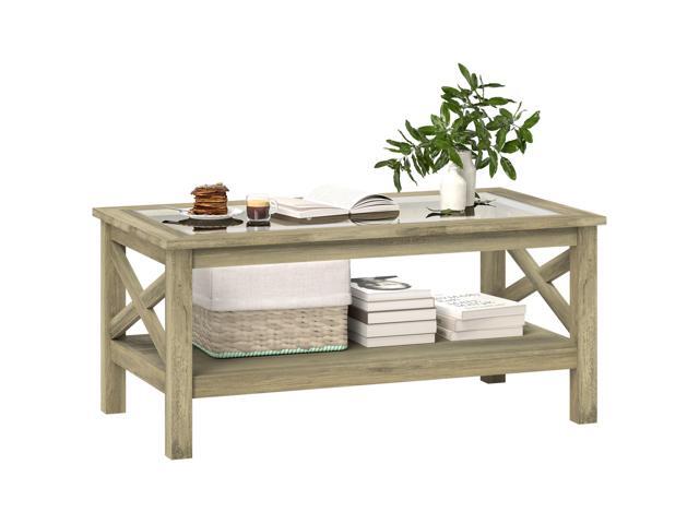 Click here for HOMCOM Glass Coffee Table  Modern Farmhouse Center... prices