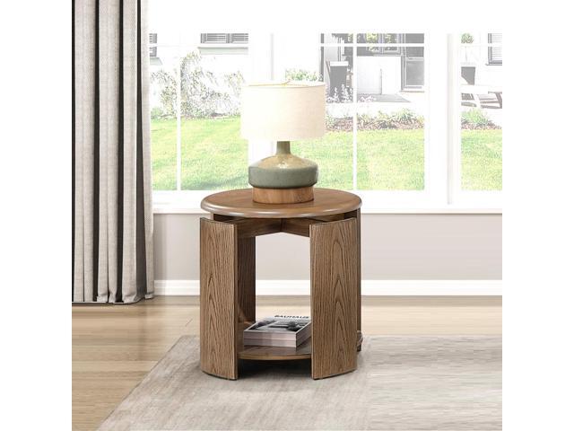 Click here for Brown Finish Round End Table with Open Shelf Livin... prices