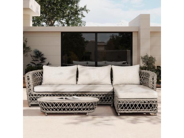 Click here for Everly 43.5 Oval Woven Patio Coffee Table Light Be... prices