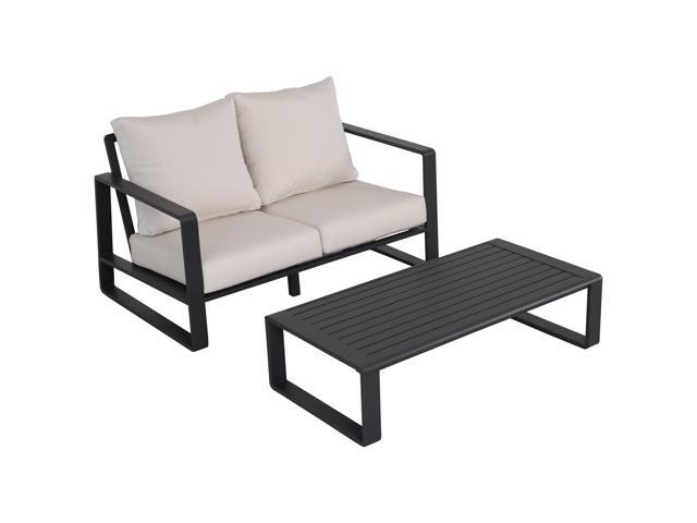 Click here for Double sofa + rectangular coffee table  milky whit... prices