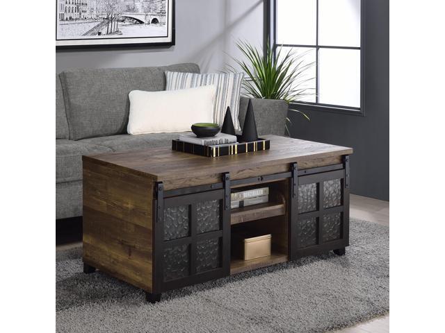 Click here for Rustic Oak and Black Coffee Table with Sliding Doo... prices