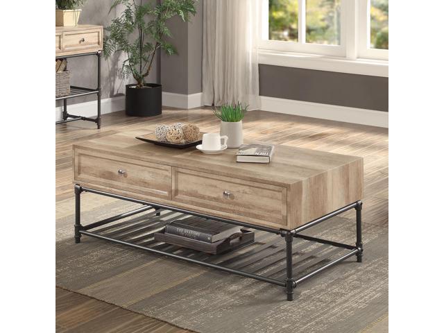 Click here for Oak and Sandy Black Coffee Table with Bottom Shelf prices