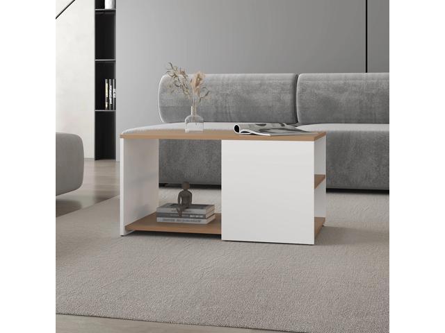 Click here for White and Natural Oak Coffee Table with Open Stora... prices