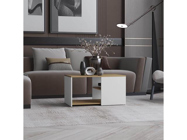 Click here for Coffee Table  2 Shelves  White / Natural Oak prices