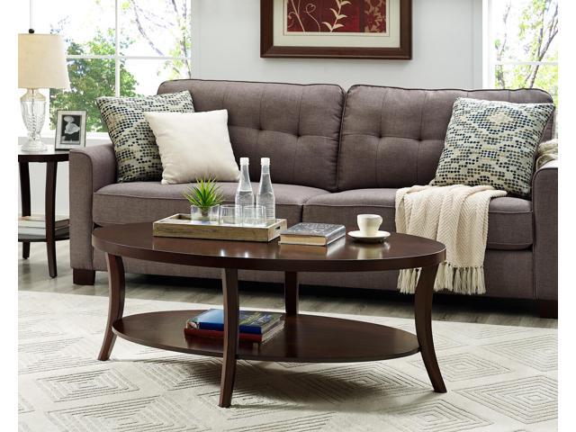 Click here for Perth Espresso Oval Coffee Table with Shelf prices