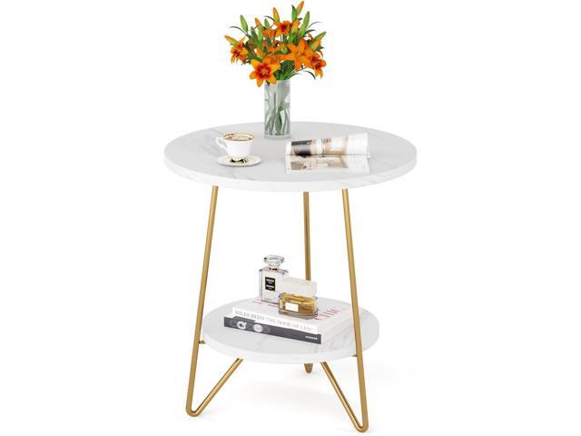 Click here for 18.7 Round Faux Marble End Table  2-Tier Round Whi... prices