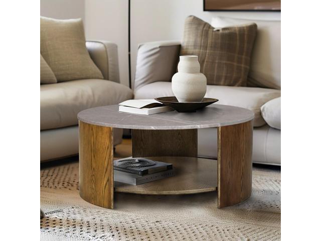 Click here for Round Mixed Material Coffee Table with Shelf prices