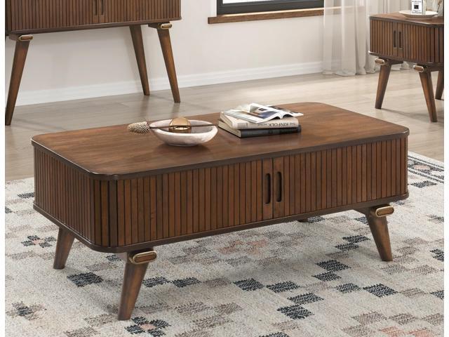 Click here for 1pc Storage Cocktail Table Walnut Finish Tambour D... prices