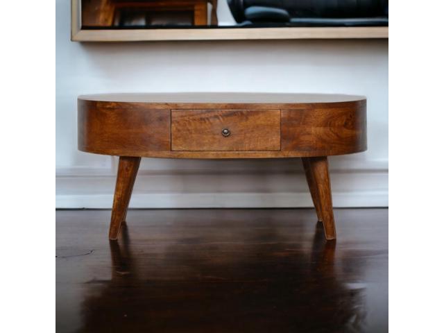 Click here for Chestnut Rounded Coffee Table  Nordic Legs  2 Draw... prices