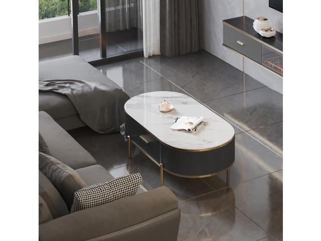 Click here for Modern Coffee Table White/Gray Sintered Stone Top... prices