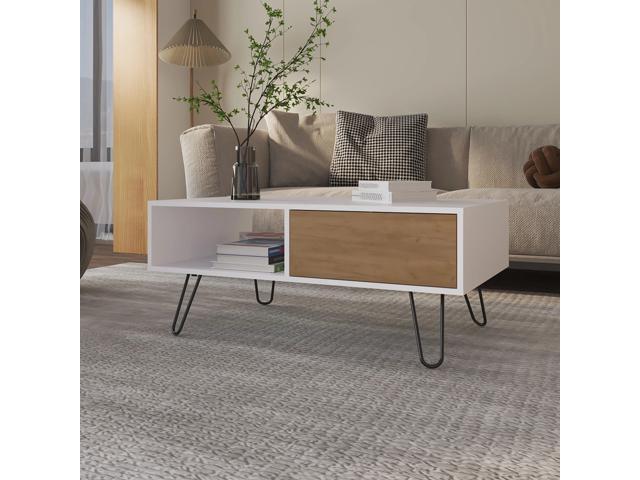 Click here for White and Natural Oak Coffee Table with 1-Drawer a... prices