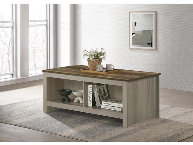 Click here for Nyla 43W Gray Oak Coffee Table with Open Shelves F... prices